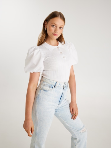 Golden Collar Puff Sleeve Top