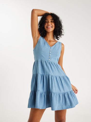 Surreal Denim Tier Mini Dress