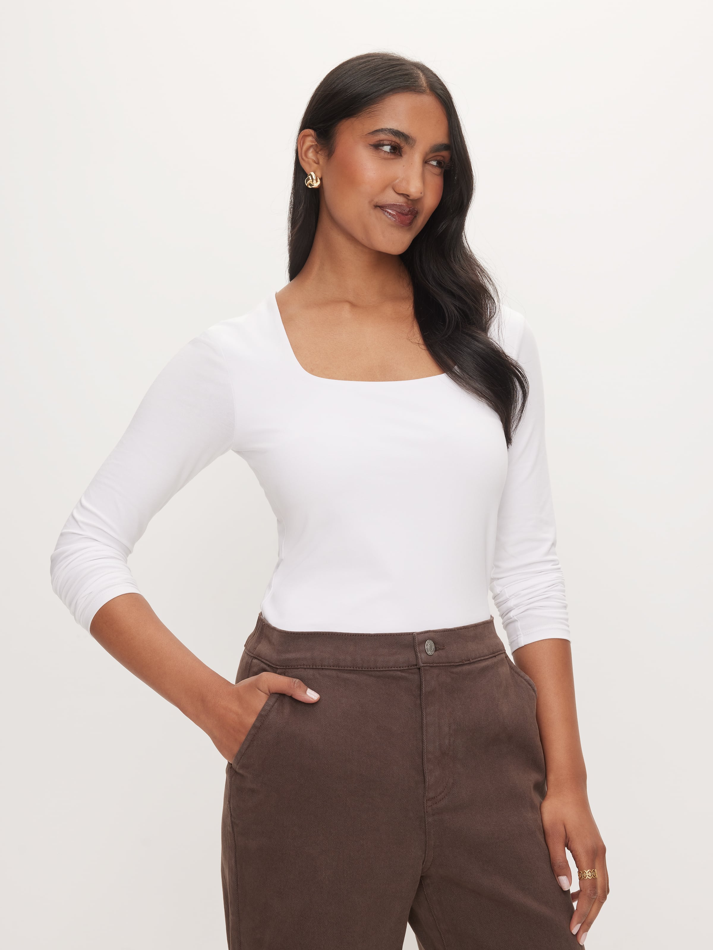 Square Neck Long Sleeve Top - Dotti Online