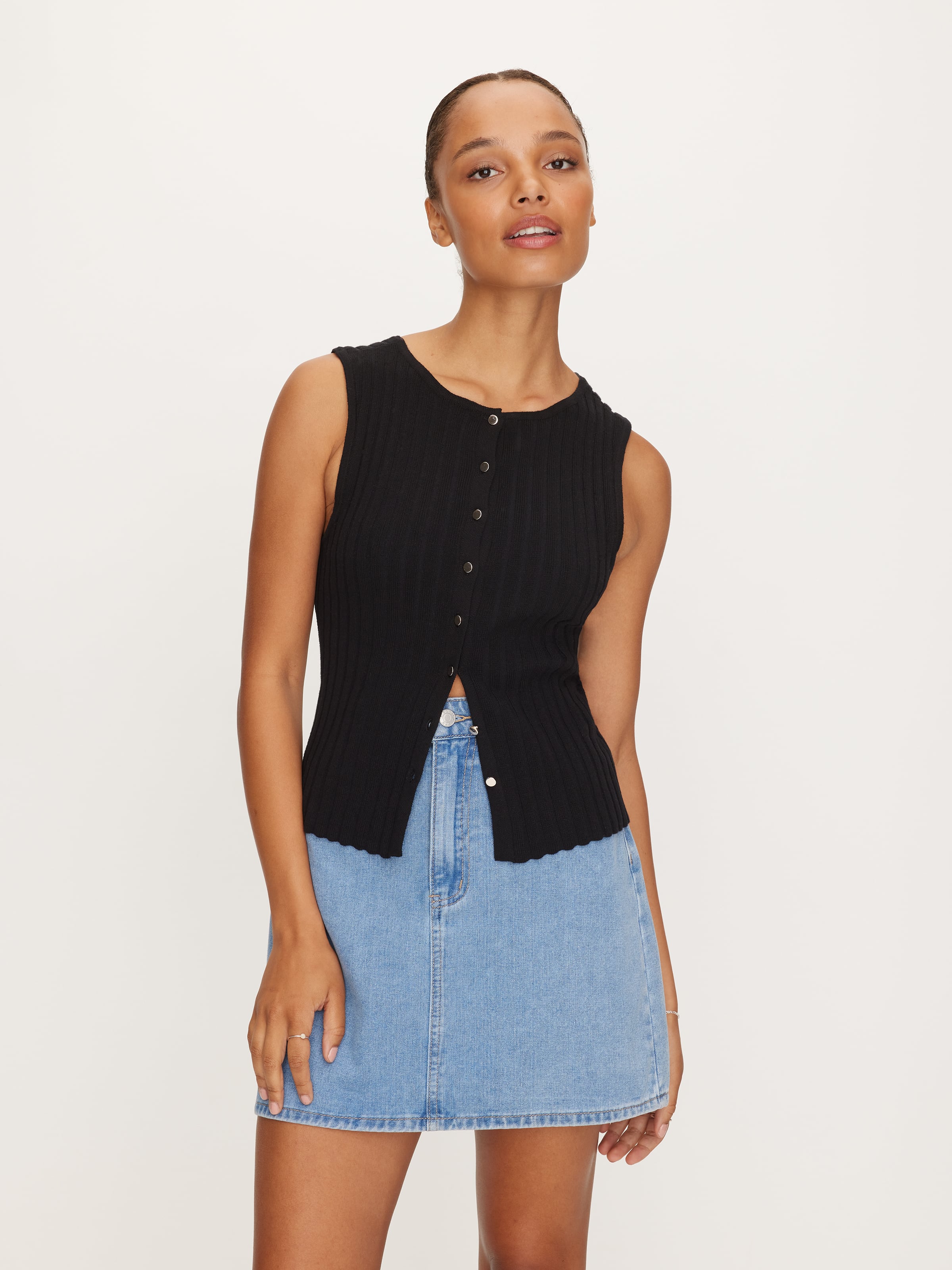 Hazel Button Down Rib Top - Dotti Online