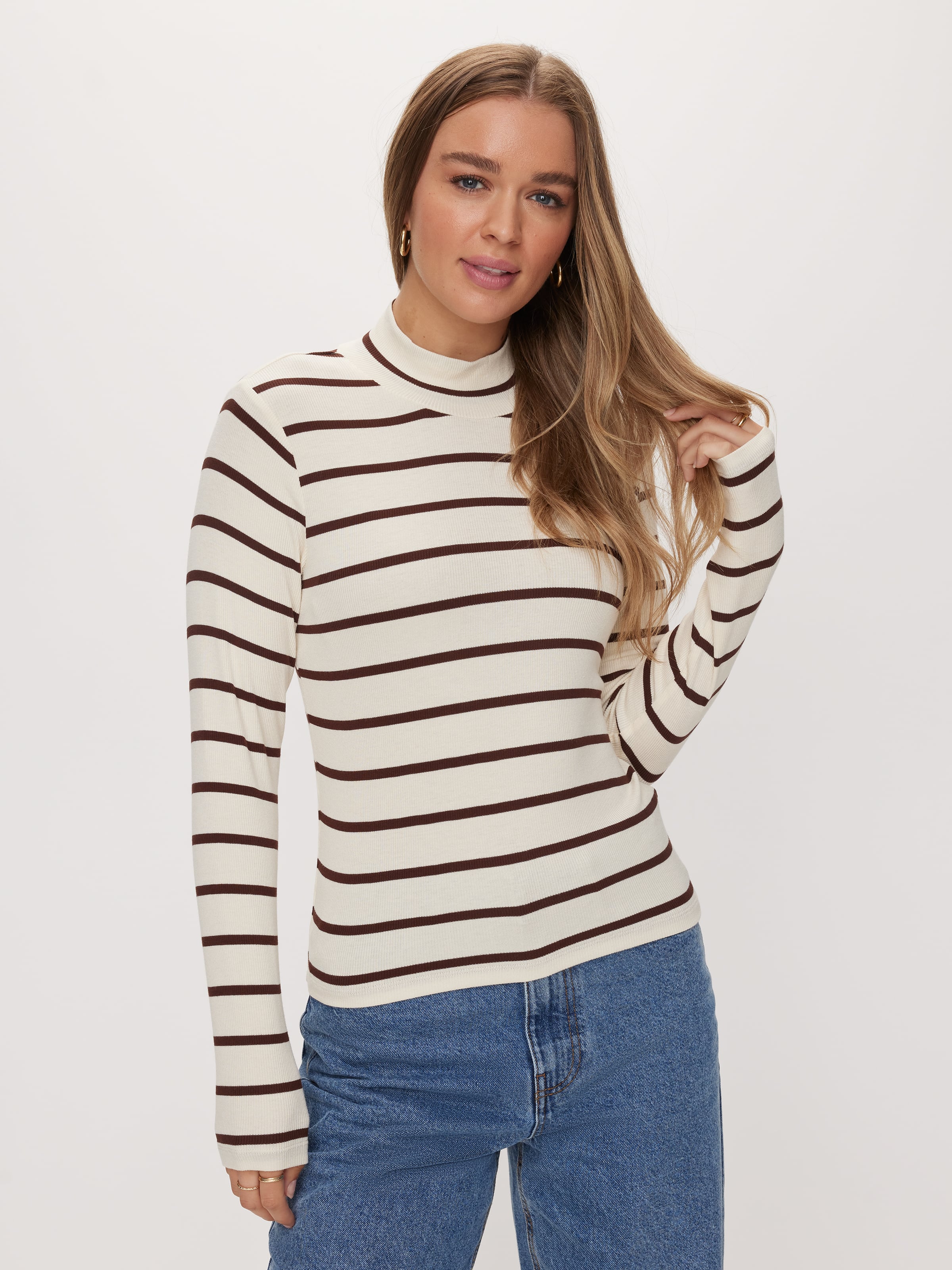 Long Sleeve Skivvy Brown Oat Stripe - Dotti Online