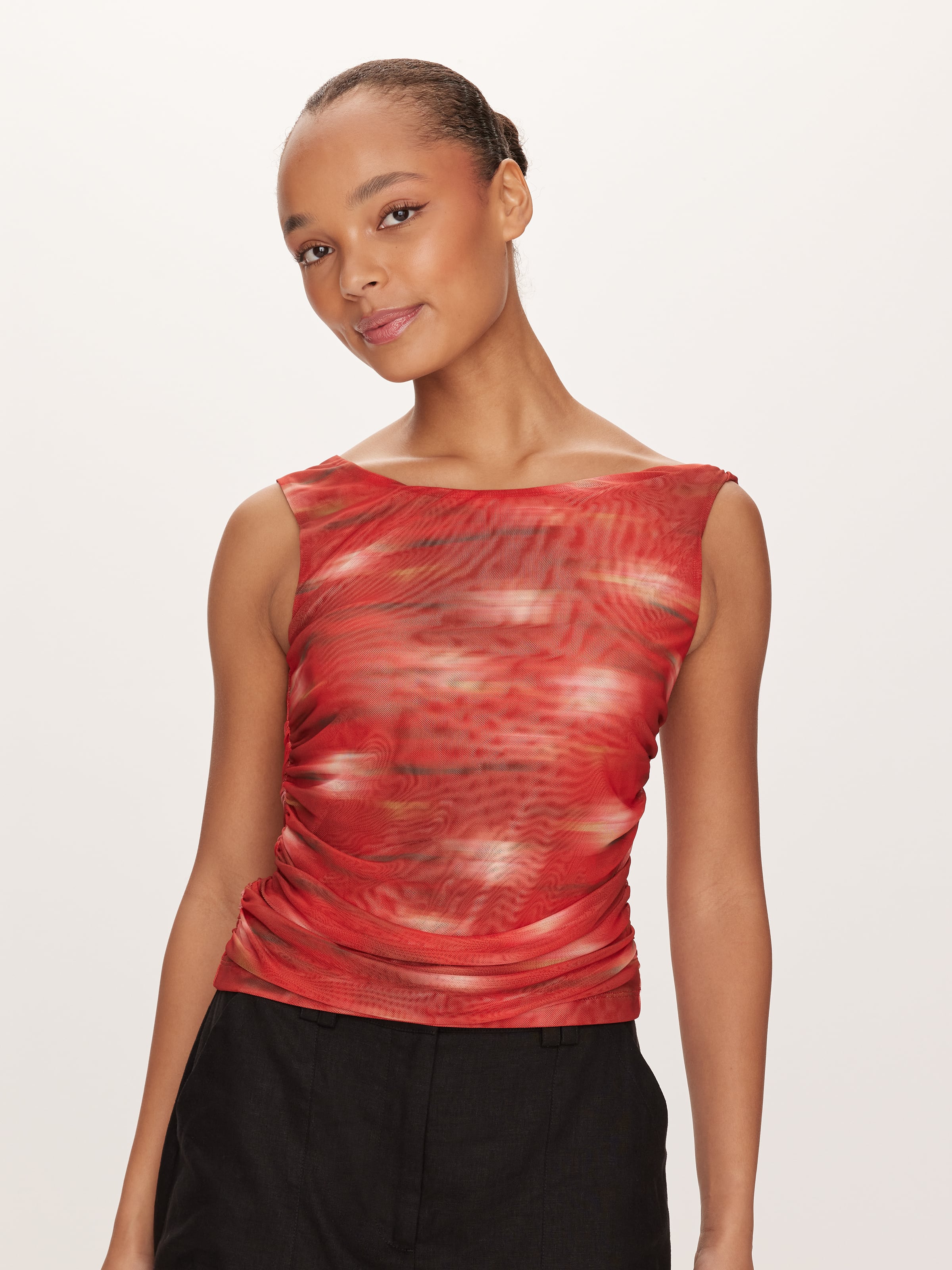 Mesh Sleeveless Twist Top Blurred Floral - Dotti Online