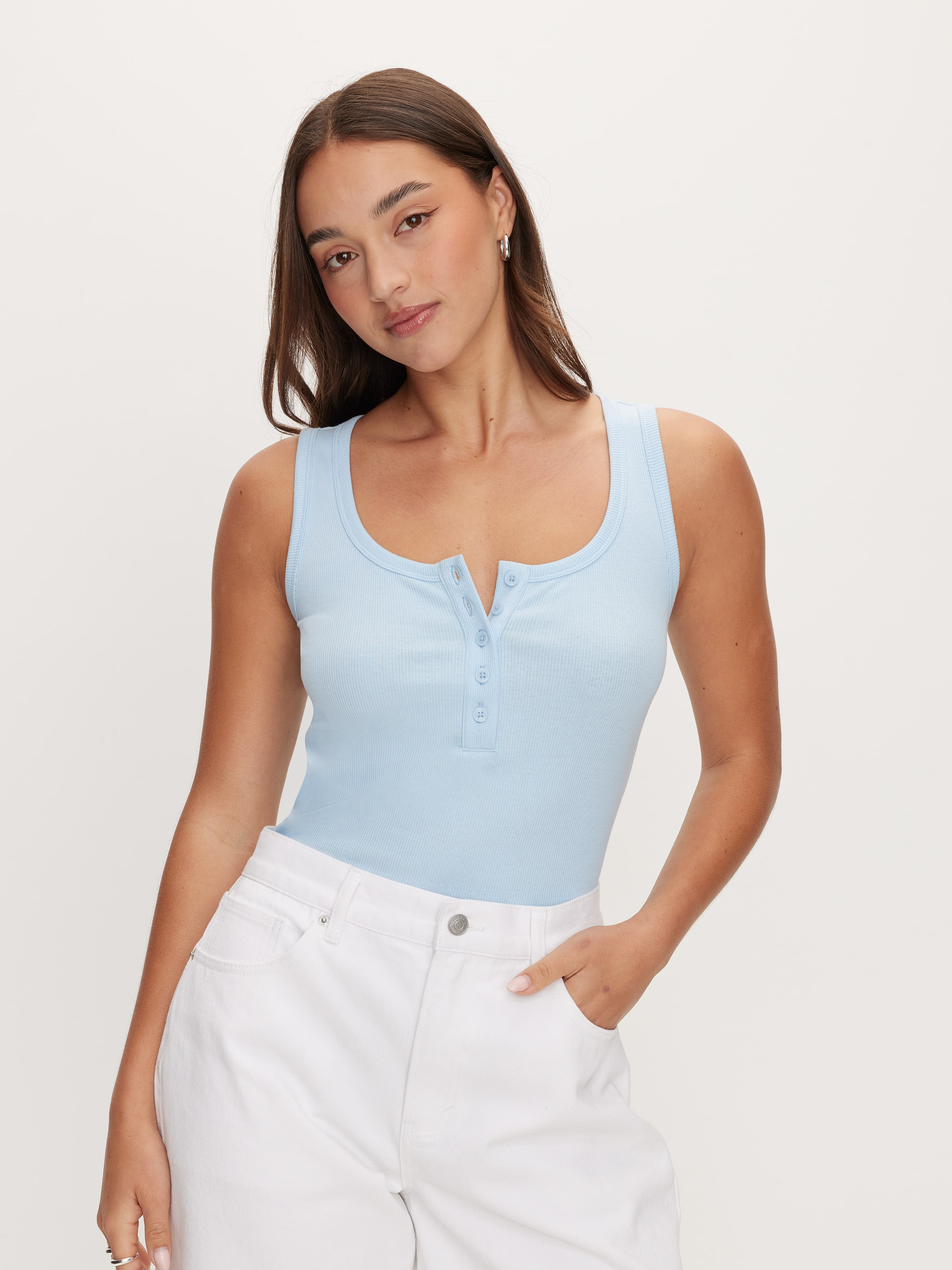 Henley Rib Tank Soft Blue - Dotti Online