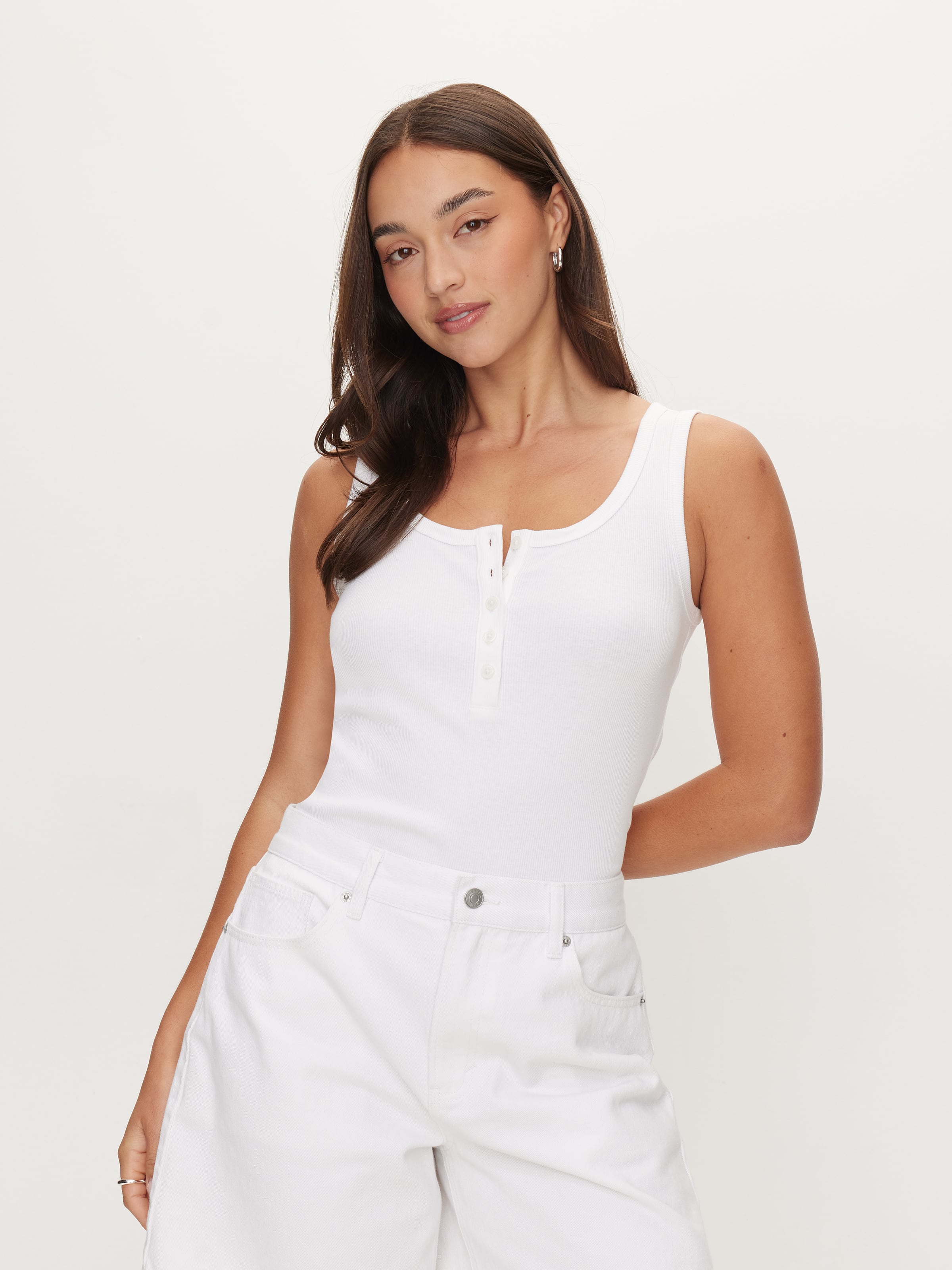 Henley Rib Tank White - Dotti Online