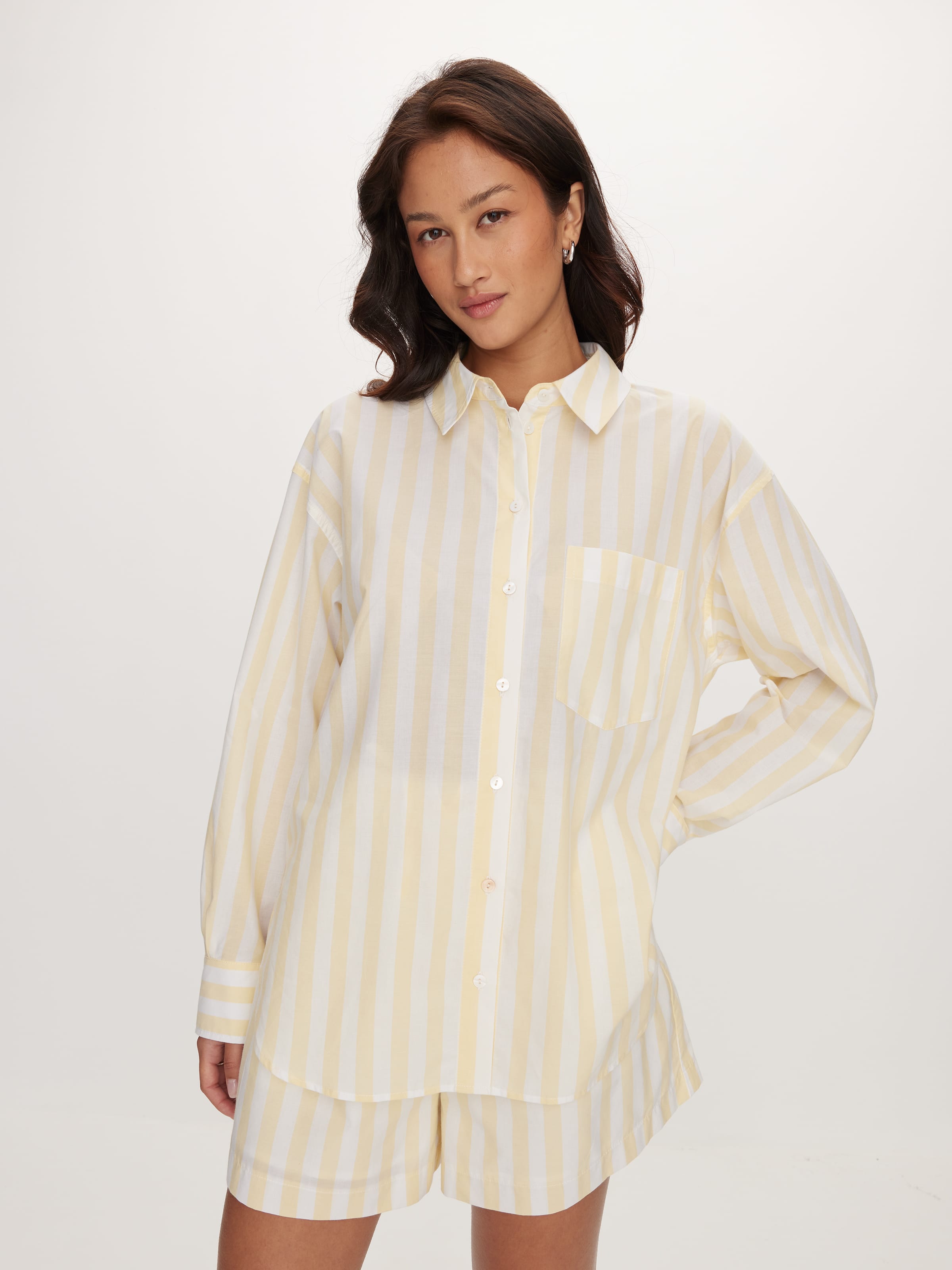 Leo Poplin Shirt White Lemon Stripe - Dotti Online