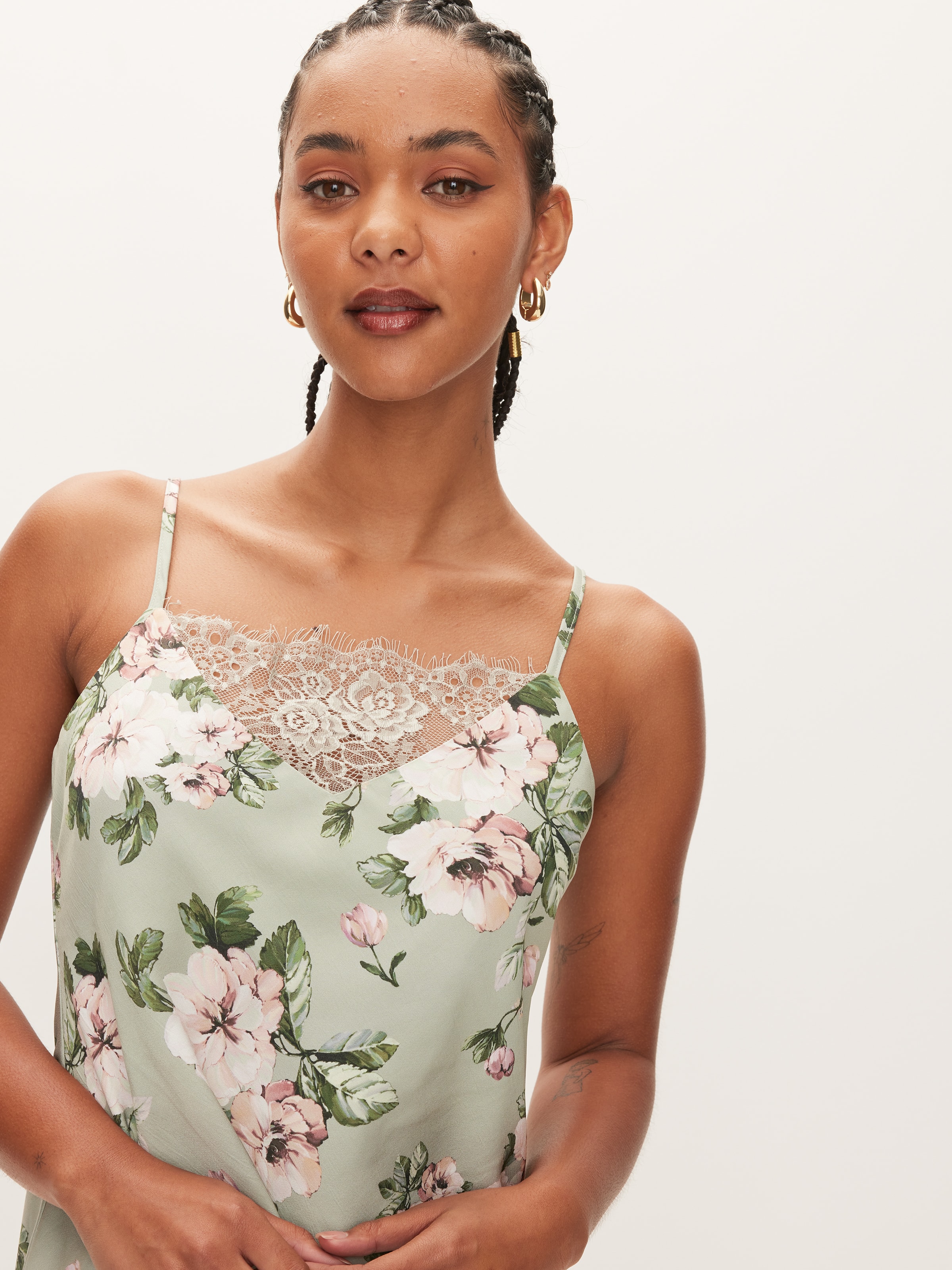 Lace Satin Cami Sage Roses - Dotti Online