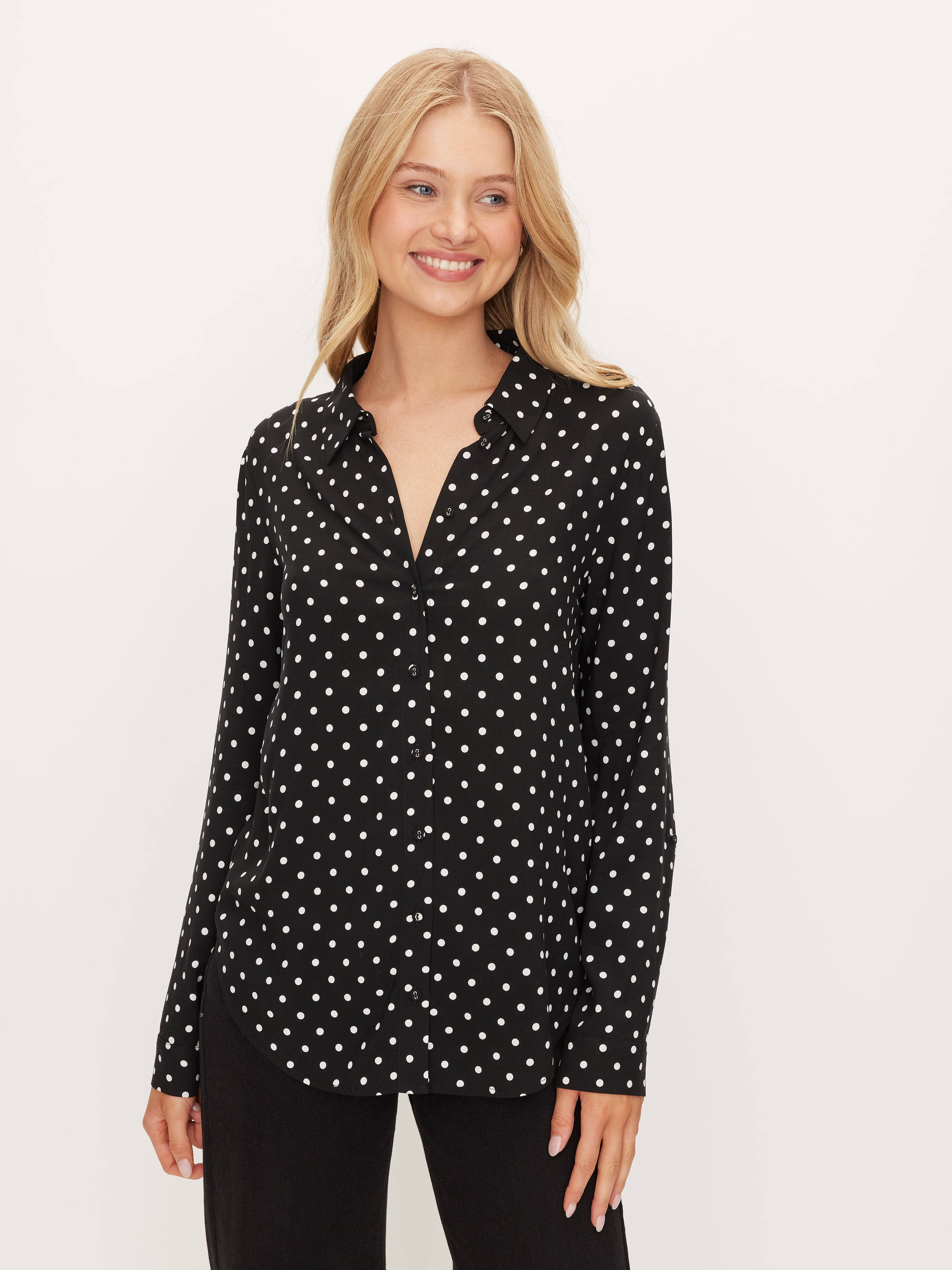 Memphis Long Sleeve Shirt Black White Spot - Dotti Online