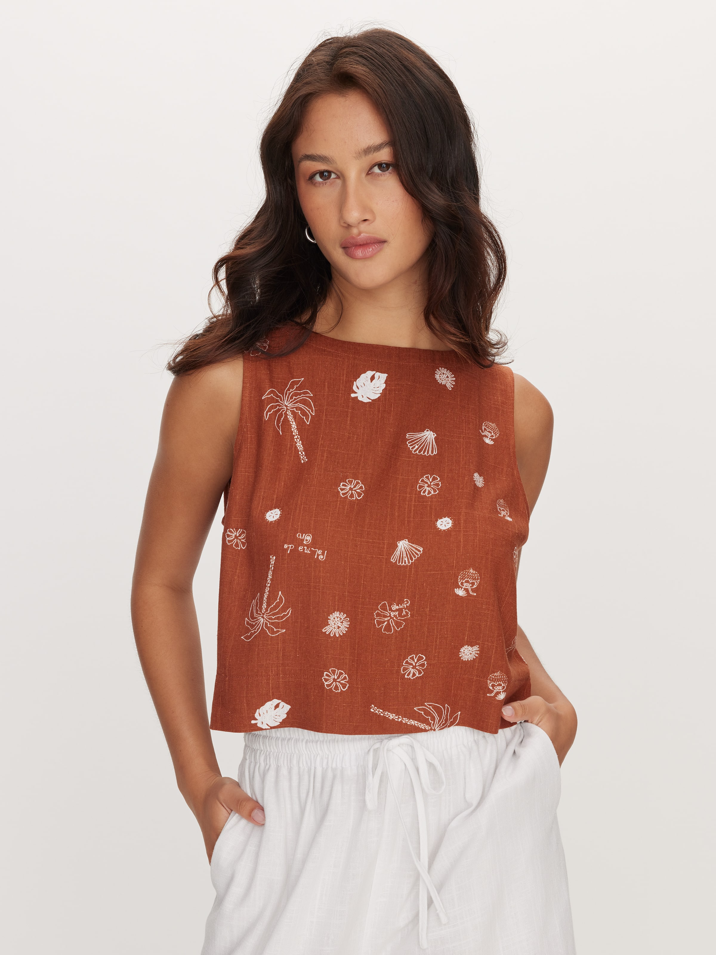 Emmie Top Rust Tropical Print - Dotti Online