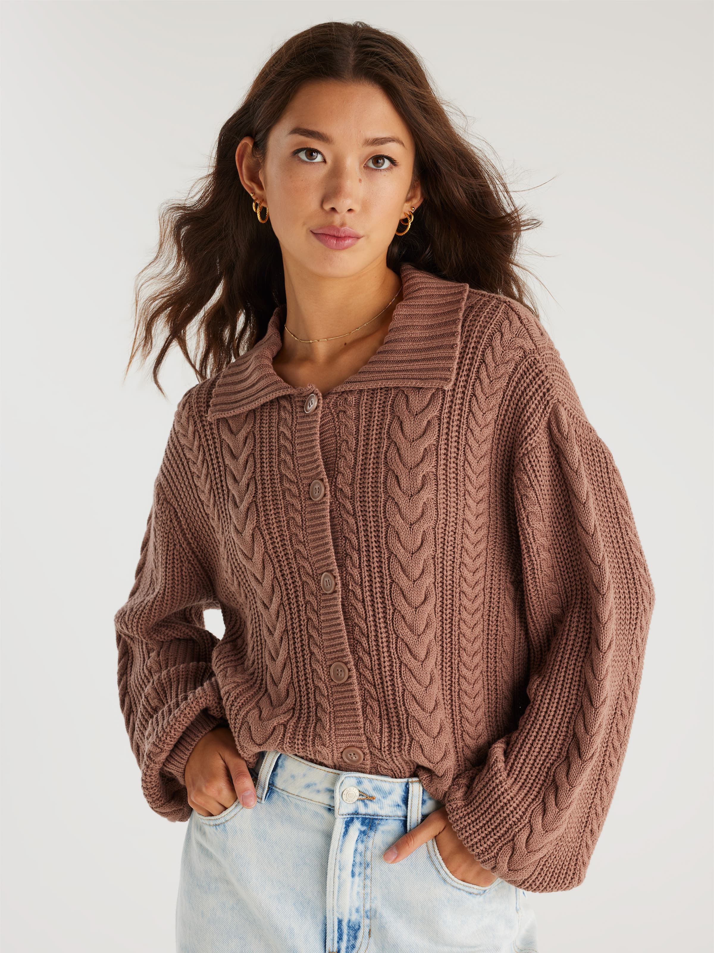 Cozy Collar Rib Cardigan - Dotti Online
