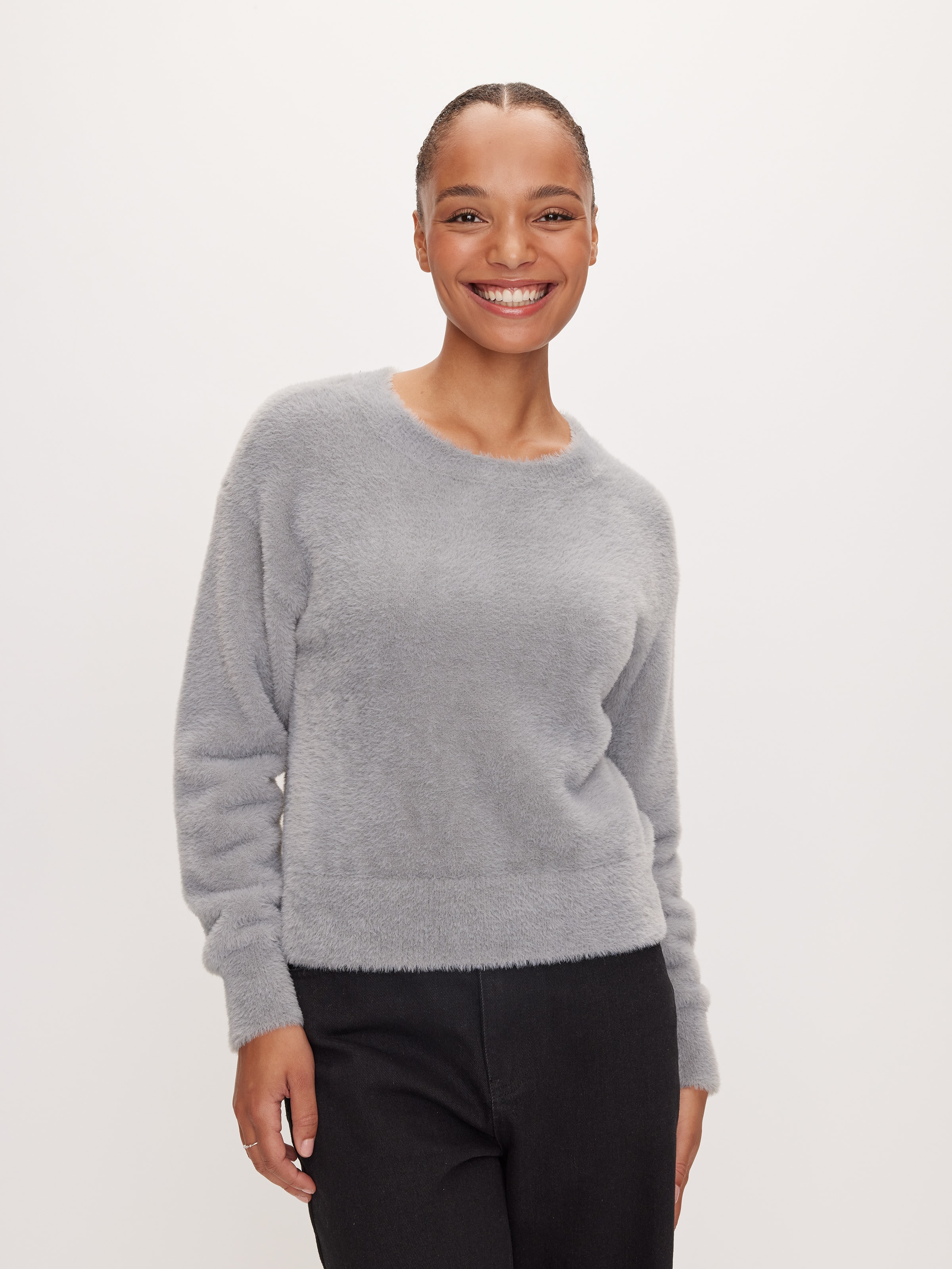 Athena Fluffy Crew Neck Knit - Dotti Online