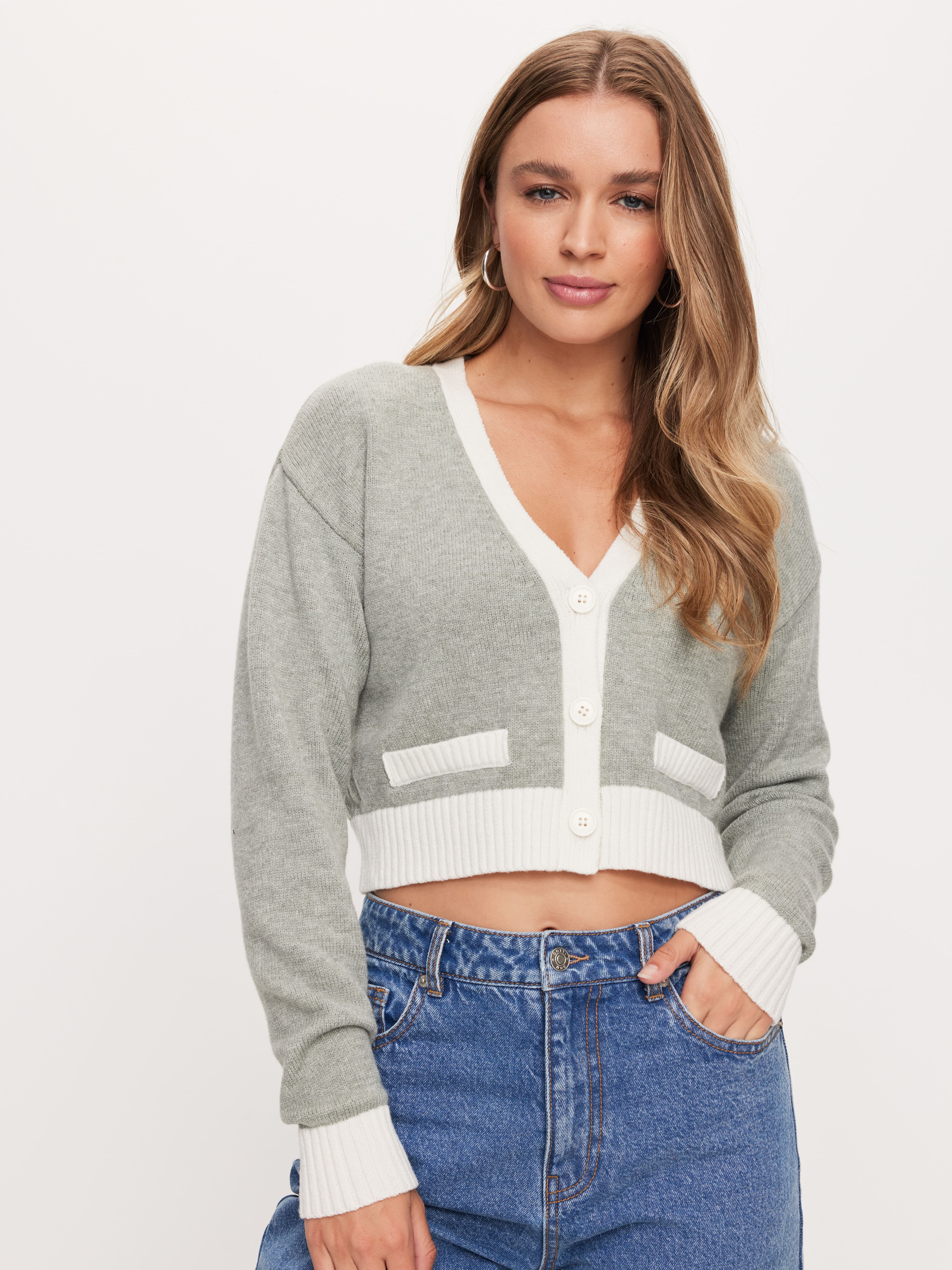 Cropped V-Neck Cardigan - Dotti Online