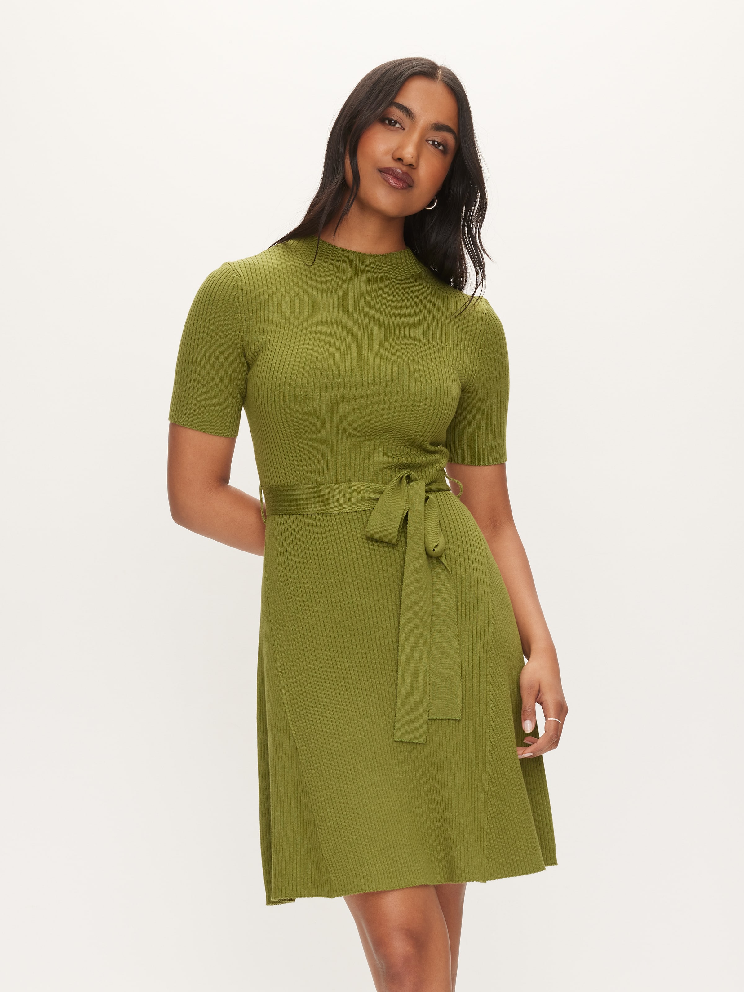Gracie Short Sleeve Knit Mini Dres Green - Dotti Online