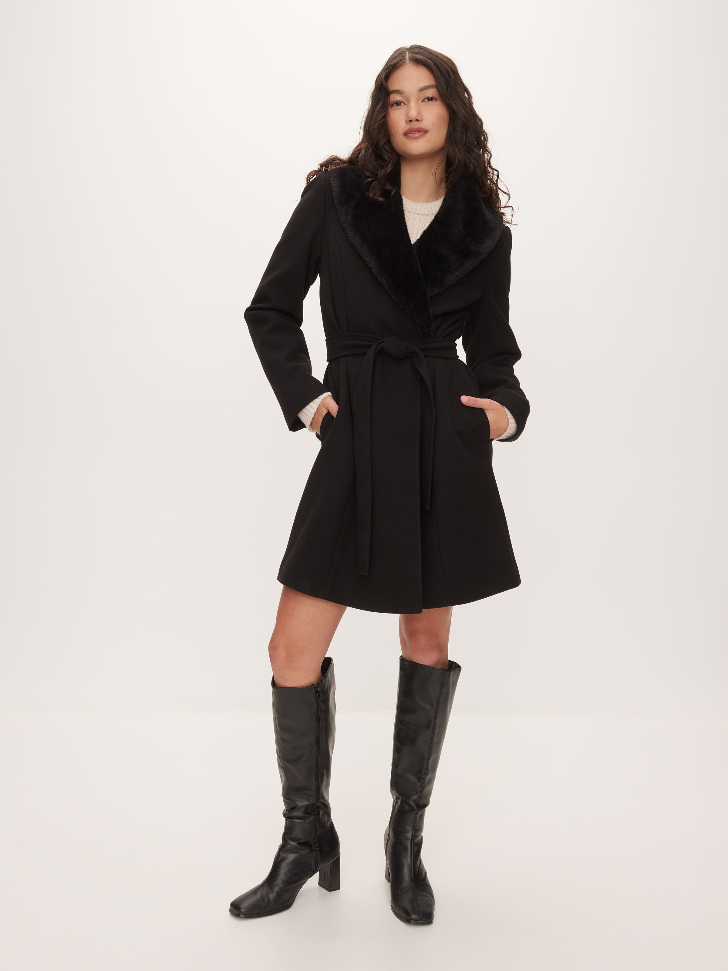 Charlotte Faux Fur Collar Coat - Dotti Online