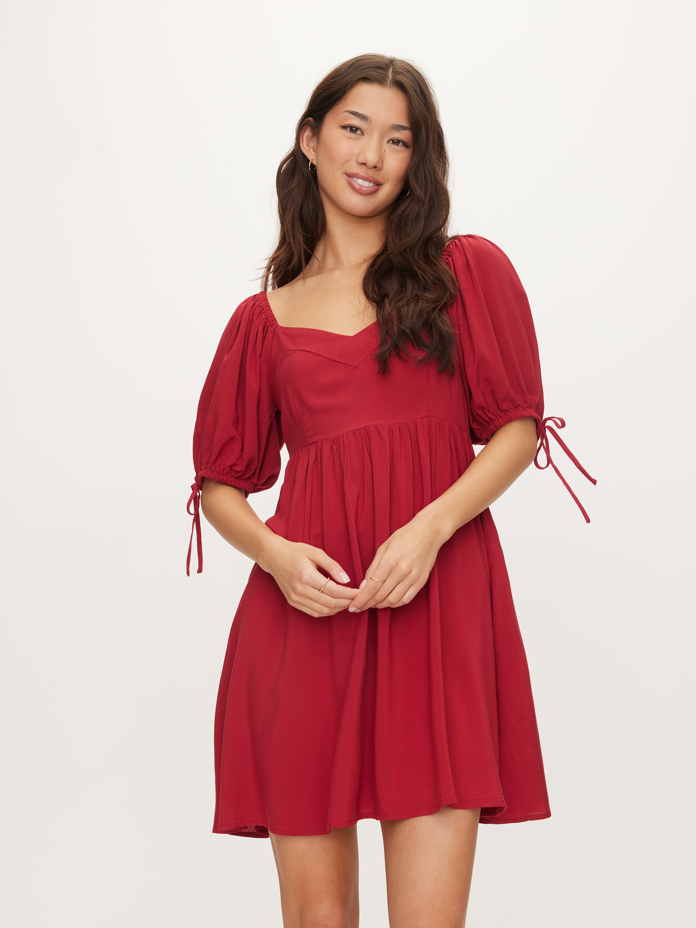 Ashton Puff Sleeve Mini Dress Rio Red - Dotti Online