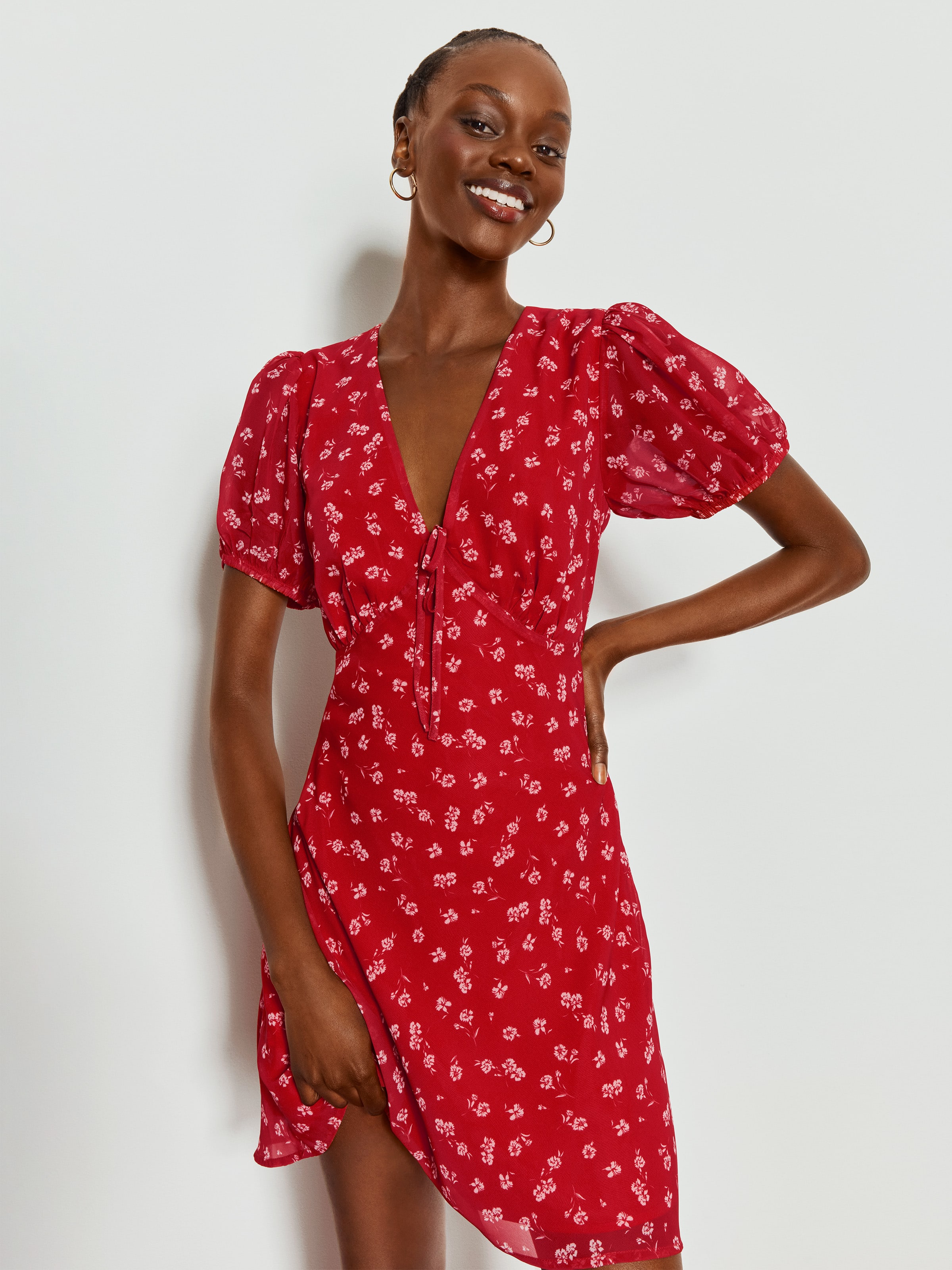 Piper Mini Dress Red Ditsy - Dotti Online