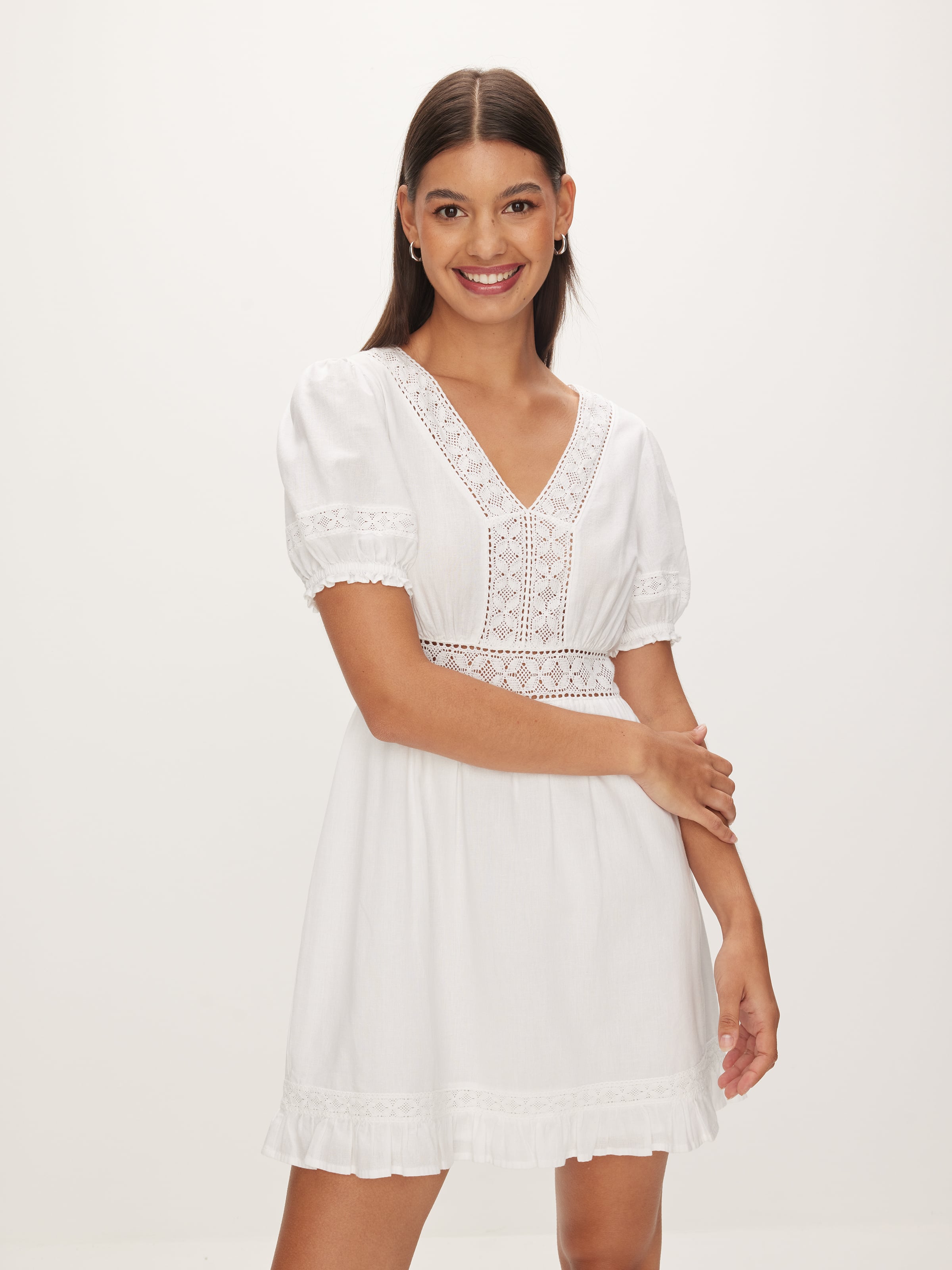 Lace Edge Mini Dress White - Dotti Online