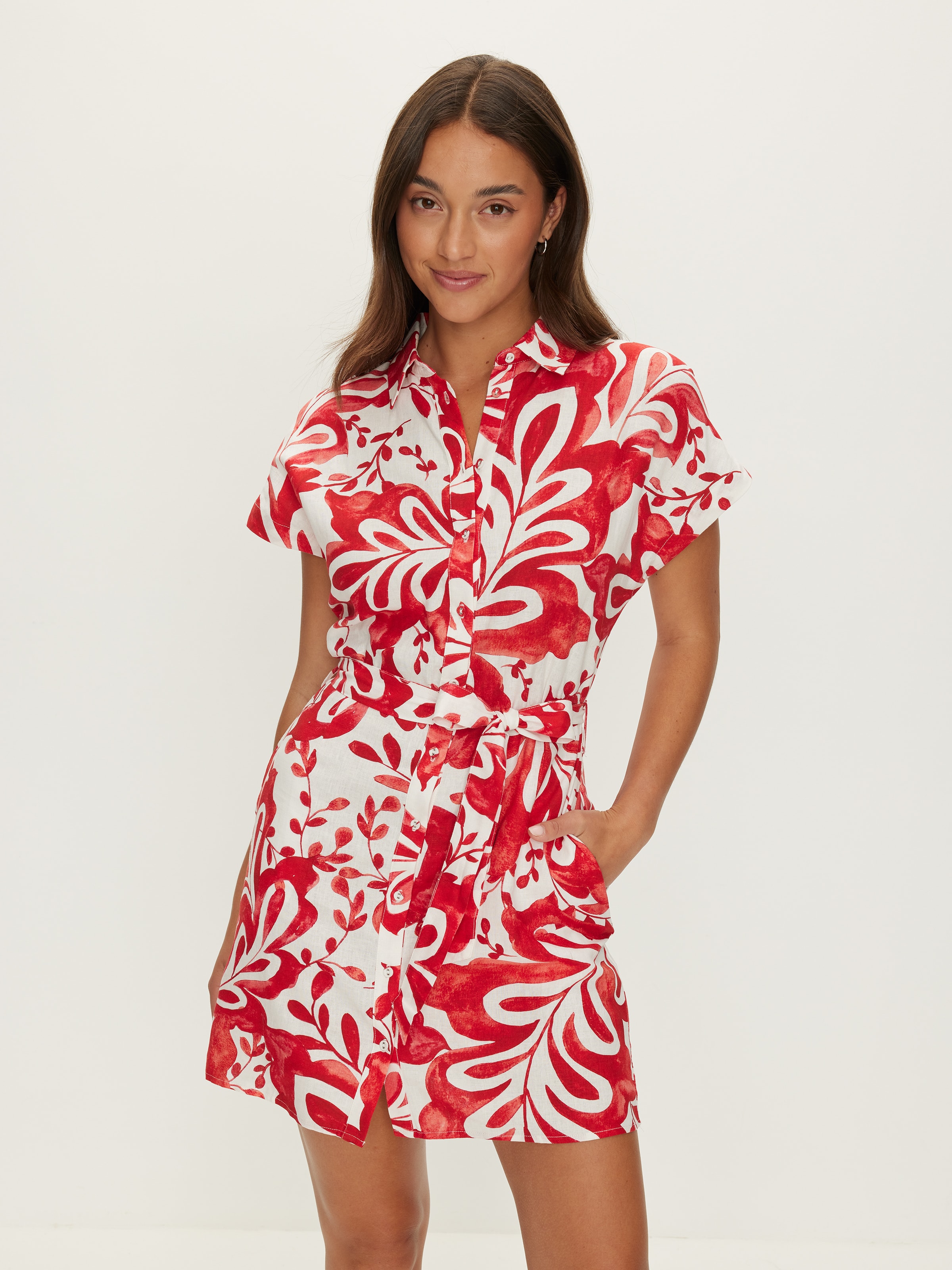 Renee Shirt Dress Red Abstract Mono - Dotti Online