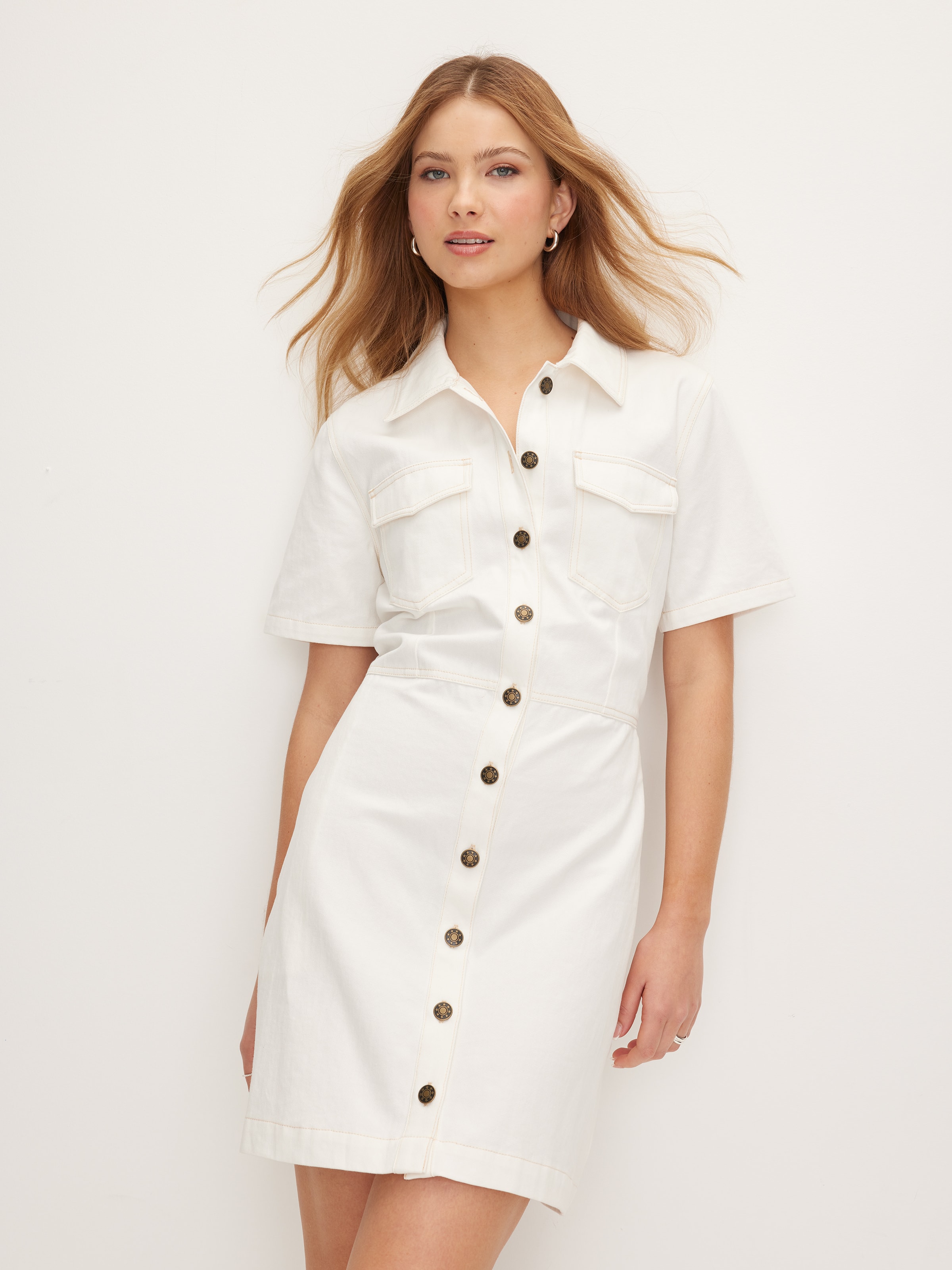 Simmie Denim Mini Dress White - Dotti Online