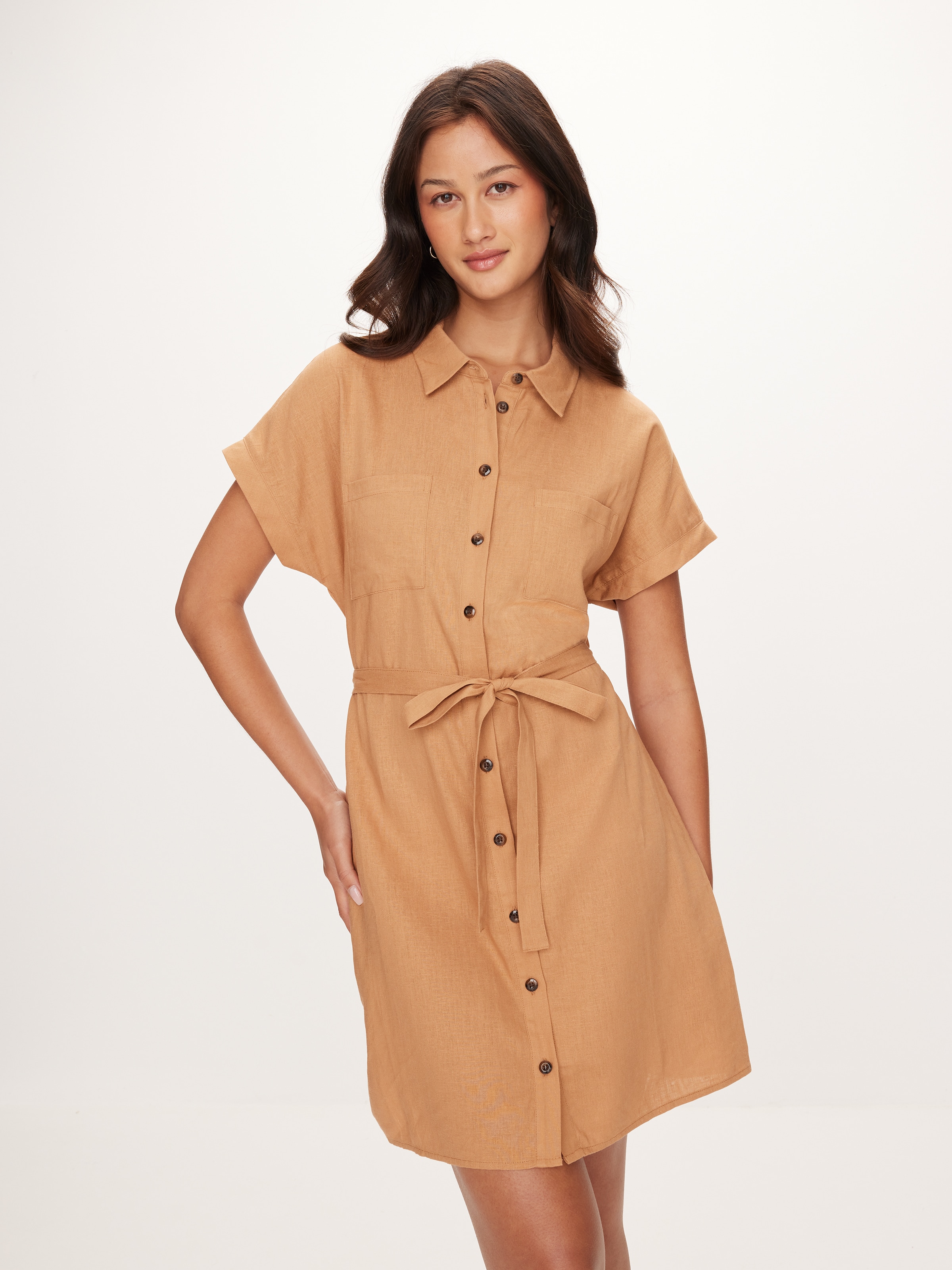 Taha Shirt Mini Dress Biscuit - Dotti Online