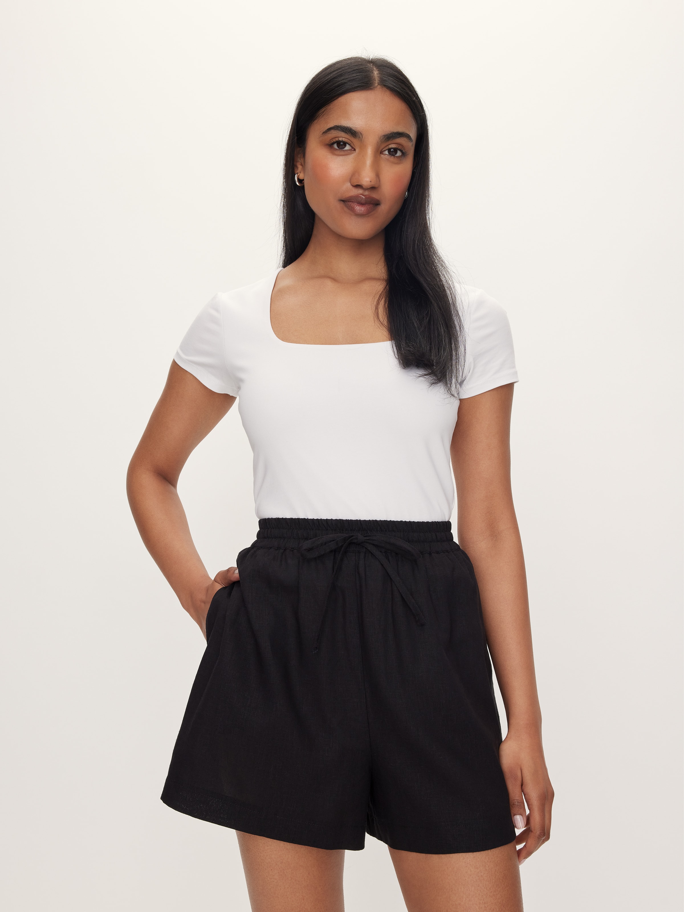 Carina Linen Blend Tie Front Short - Dotti Online