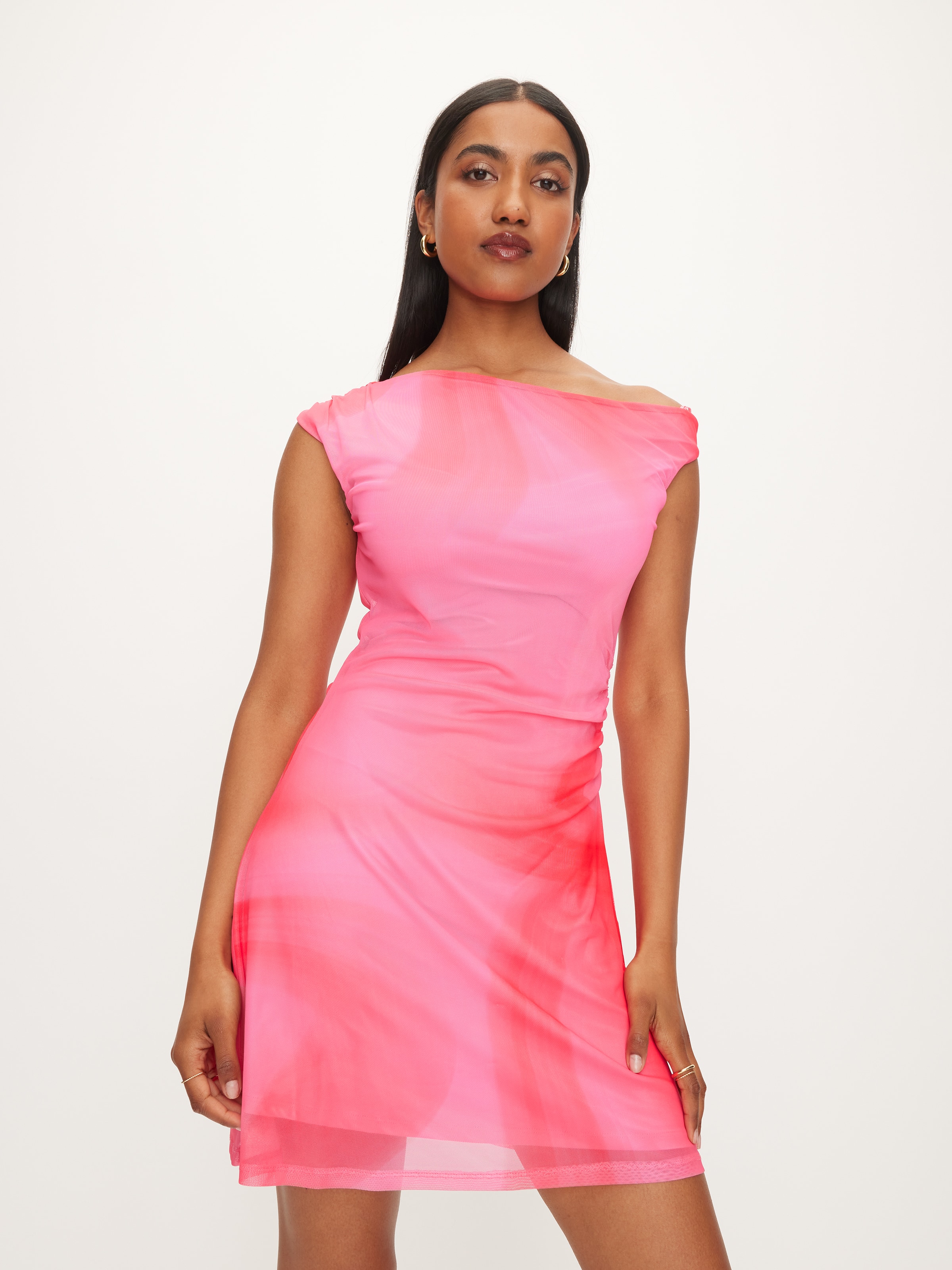 Nadia Off Shoulder Dress Pink Red Ombre - Dotti Online