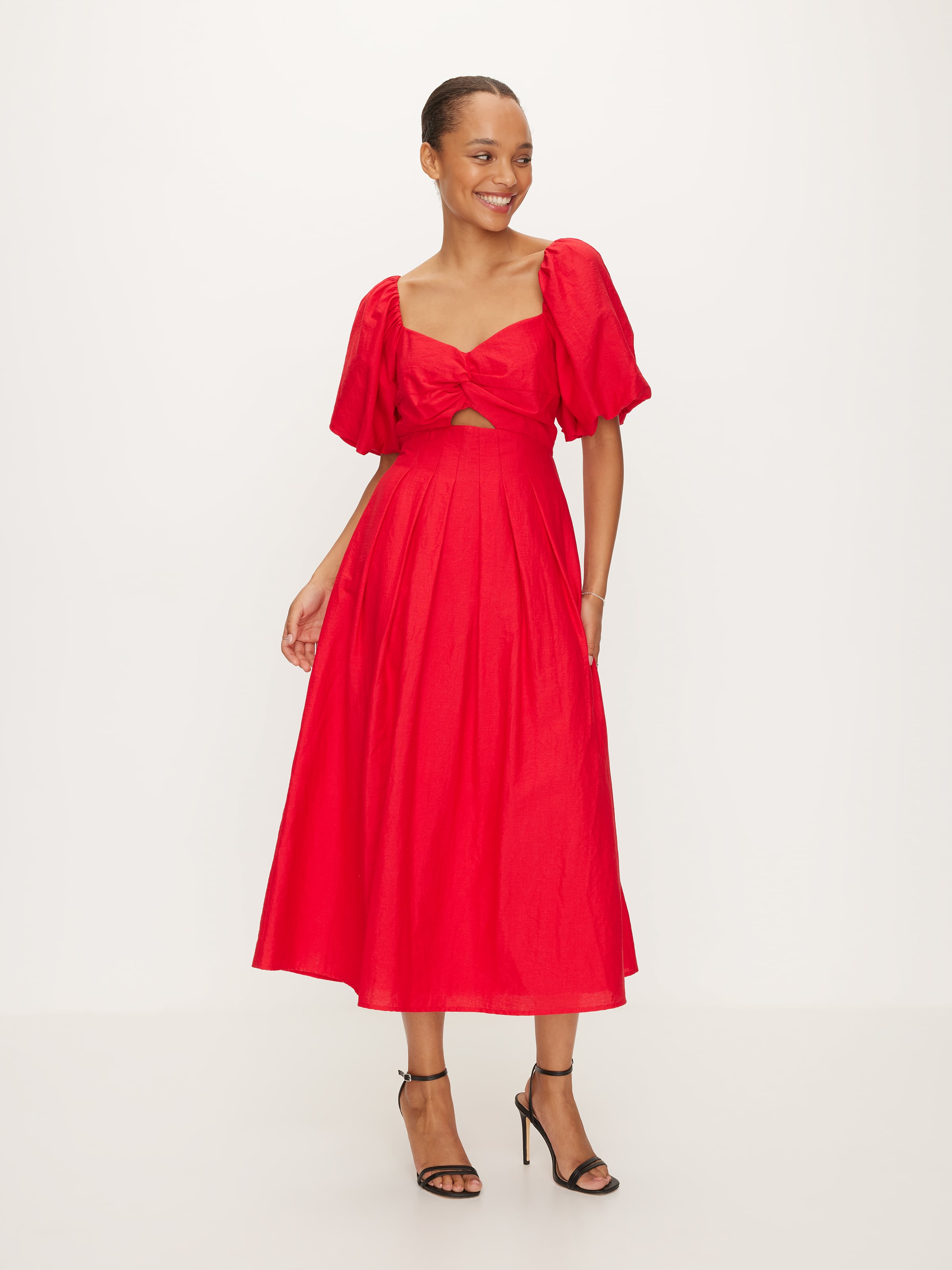 Puff Sleeve Maxi Dress Red - Dotti Online