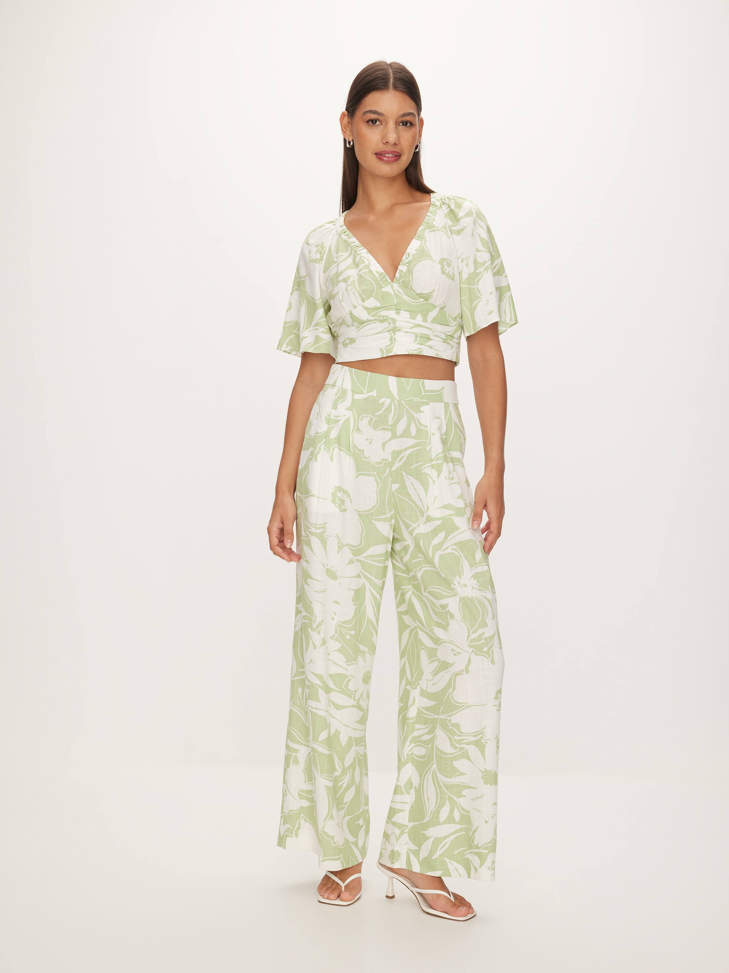 Raya Wide Leg Pant Large Green Floral - Dotti Online
