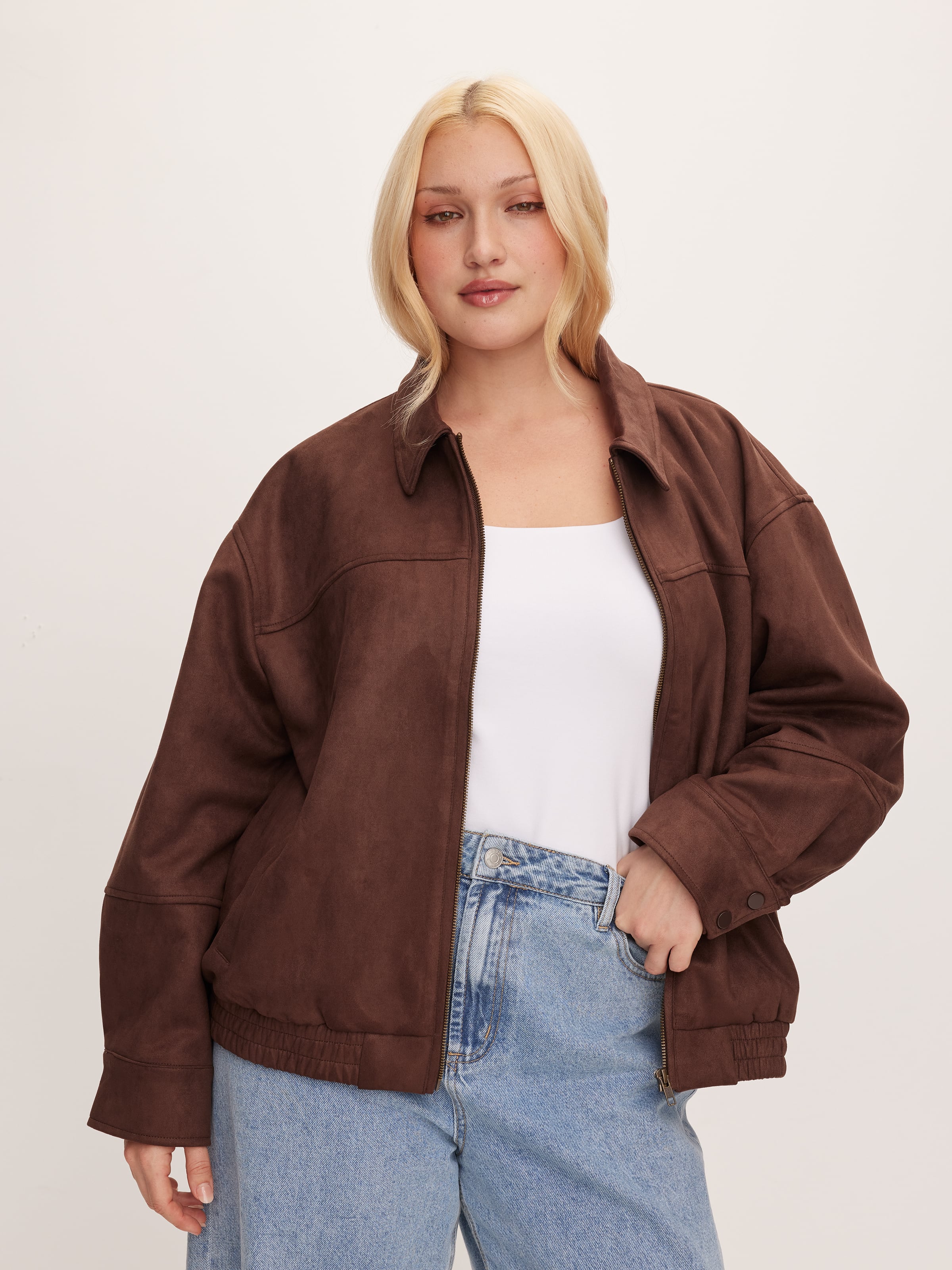 Suedette Bomber Jacket Chocolate - Dotti Online