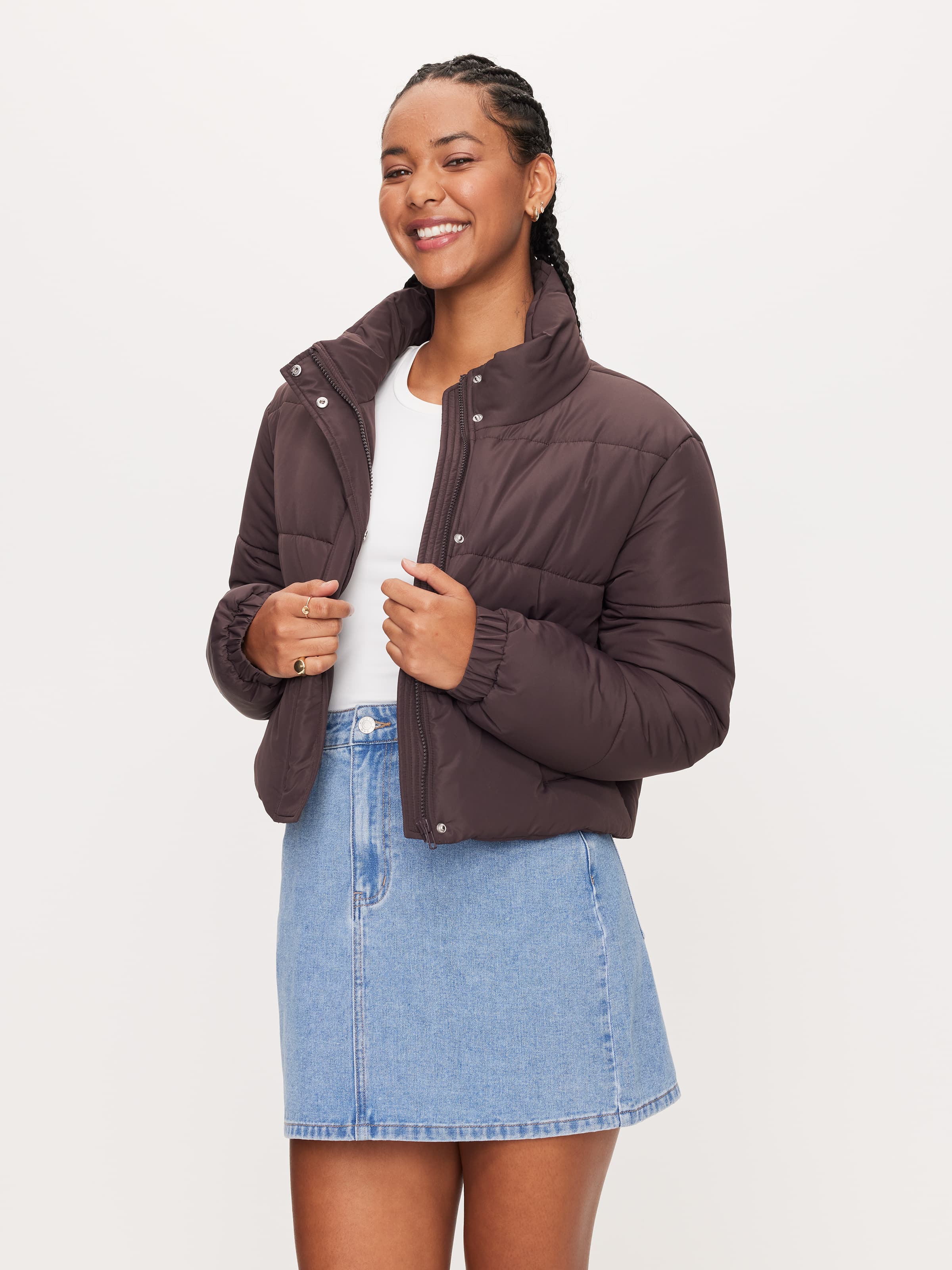 Ultra Cropped Puffer Jacket Chocolate - Dotti Online