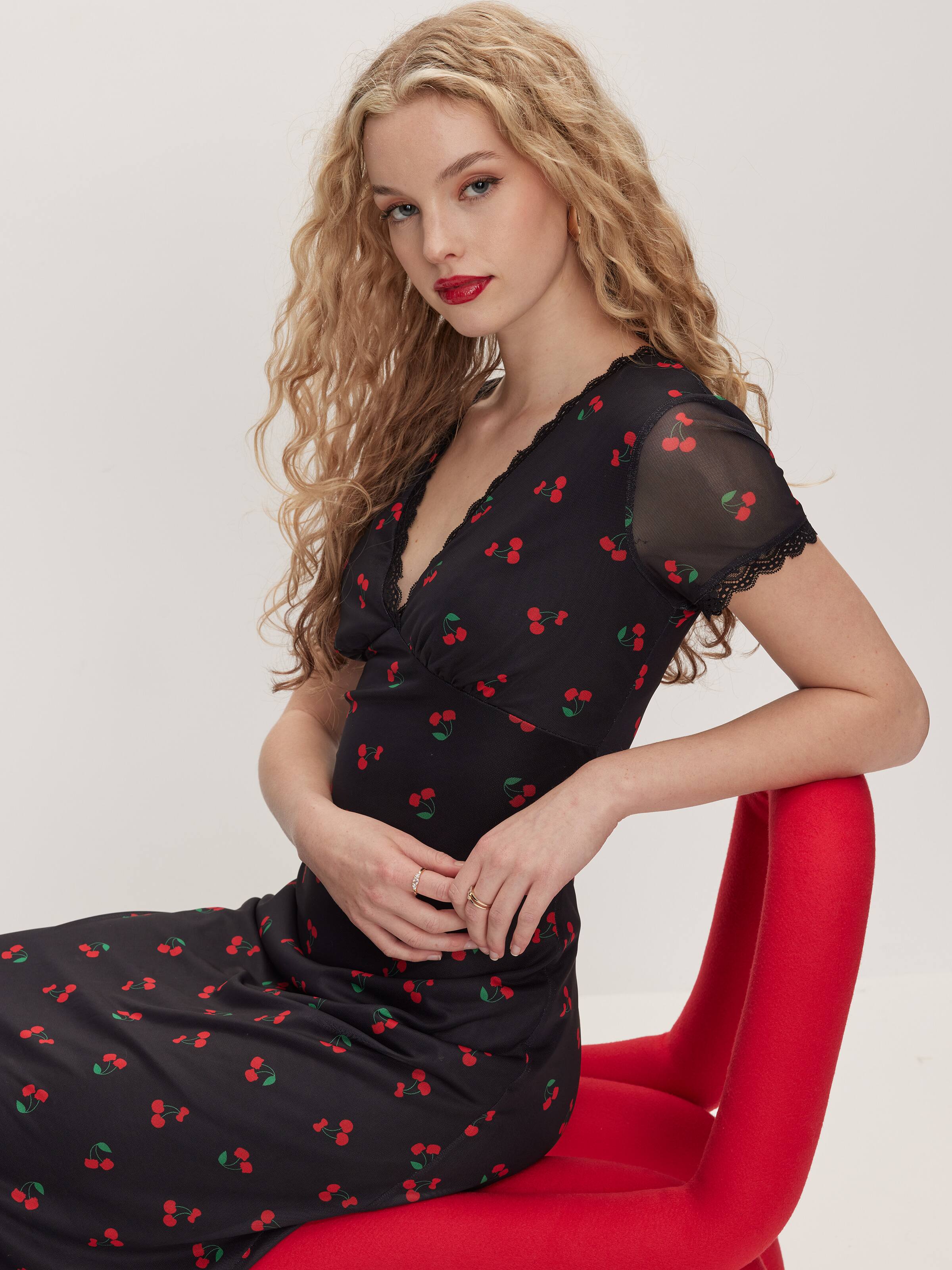 Aurora Midi Dress Black Cherry - Dotti Online